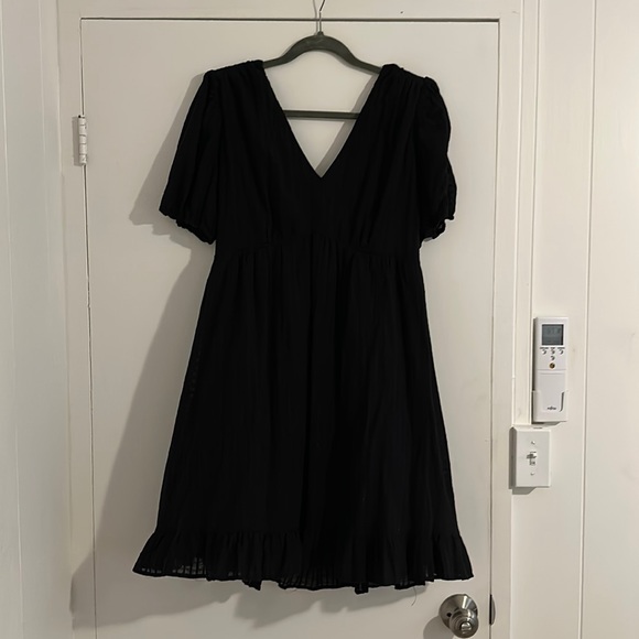 Dresses | Lbd Little Black Dress Puff Sleeve Tie With Open Back V Neck ...